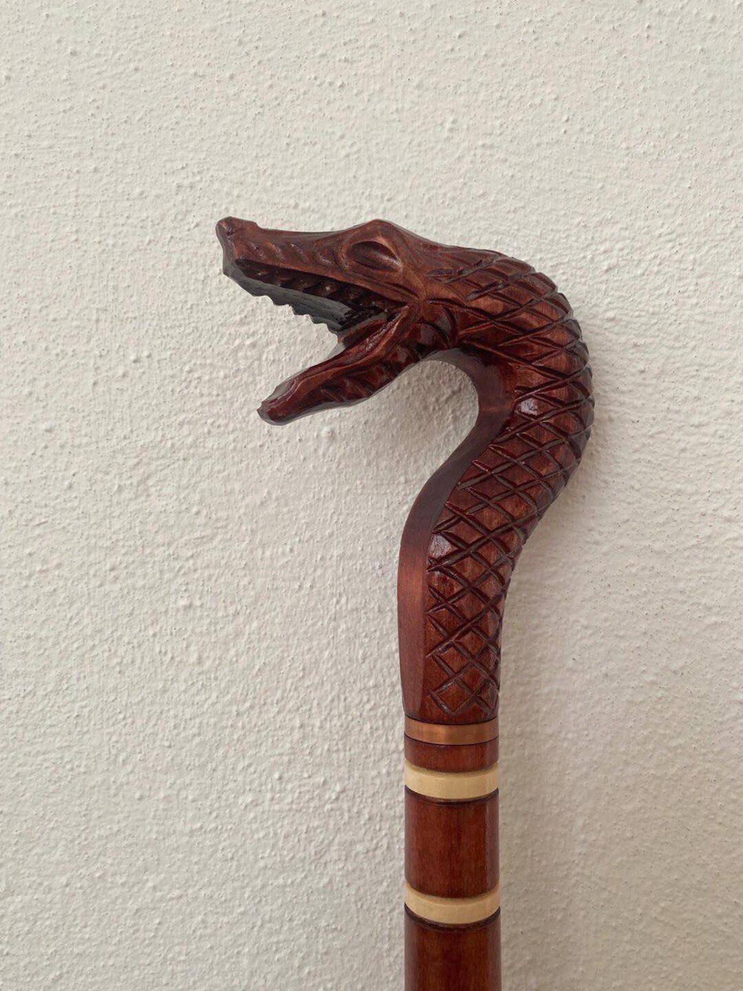 Dragon Cane Wooden Walking Stick Wood Carved Fantasy Walking Cane for ...