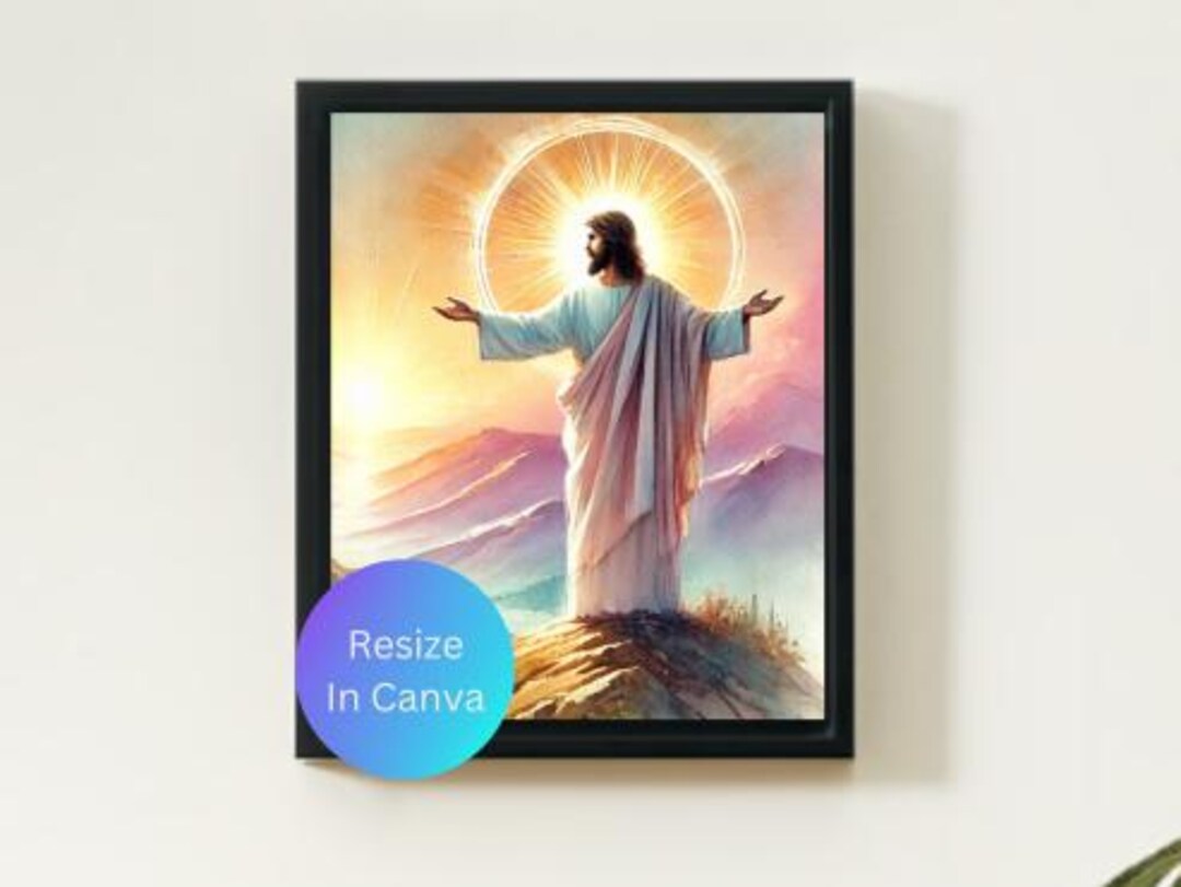 Watercolor Jesus Christ on Mountaintop - Inspirational Christian Wall Art - Sunrise Religious ...