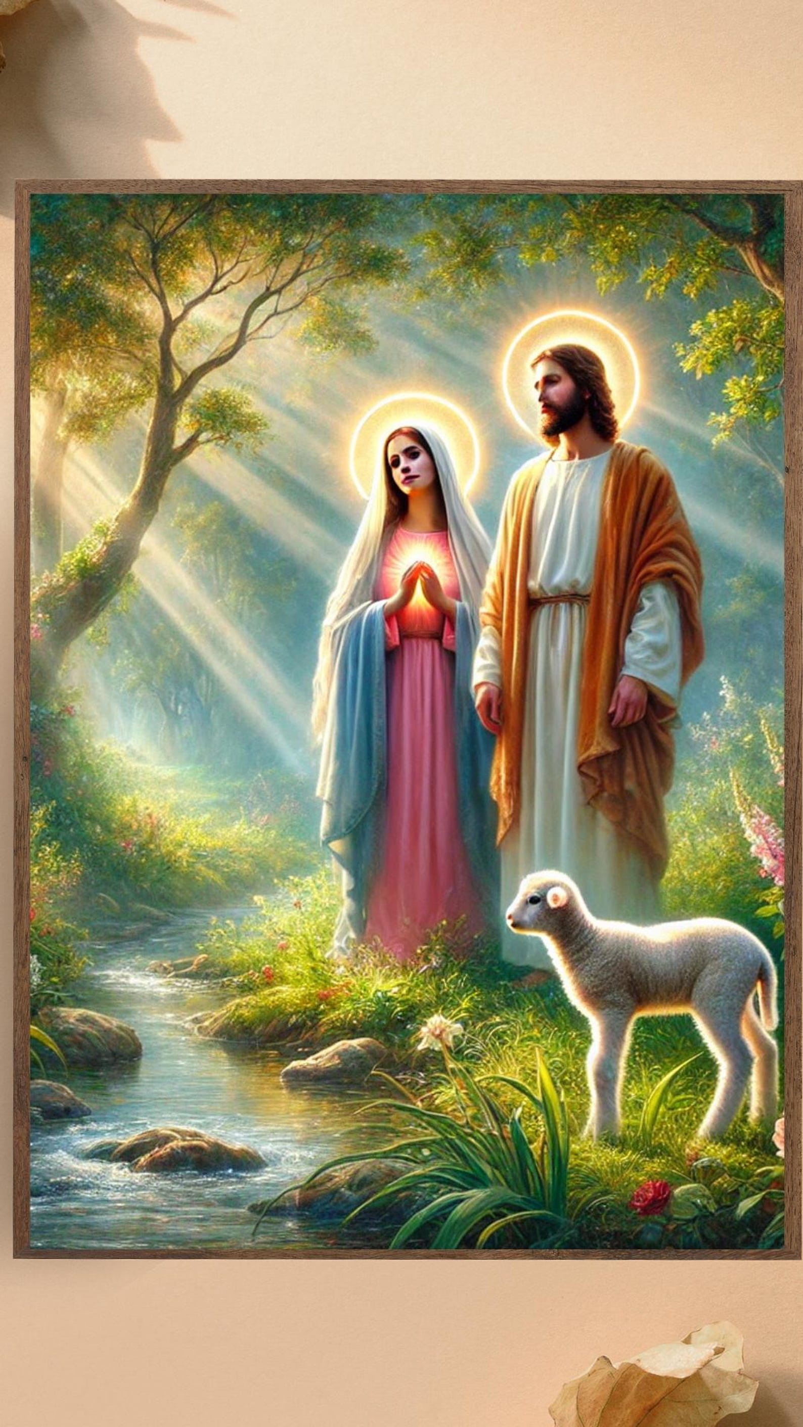 Christian Wall Art - Jesus and Mary Canvas Print With Lamb - Spiritual ...