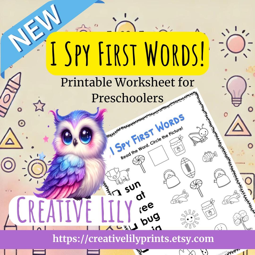 I Spy First Words Printable Worksheet for Preschoolers - Etsy