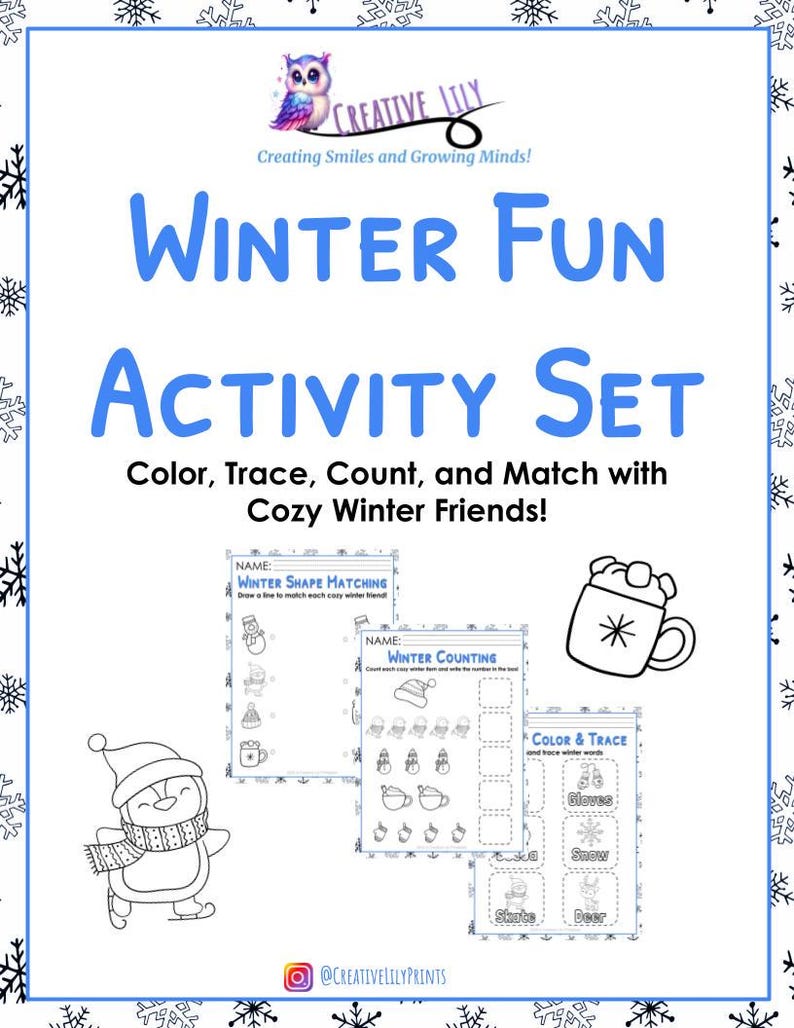 Winter Fun Activity Set | Printable Preschool Worksheets | Color, Count ...