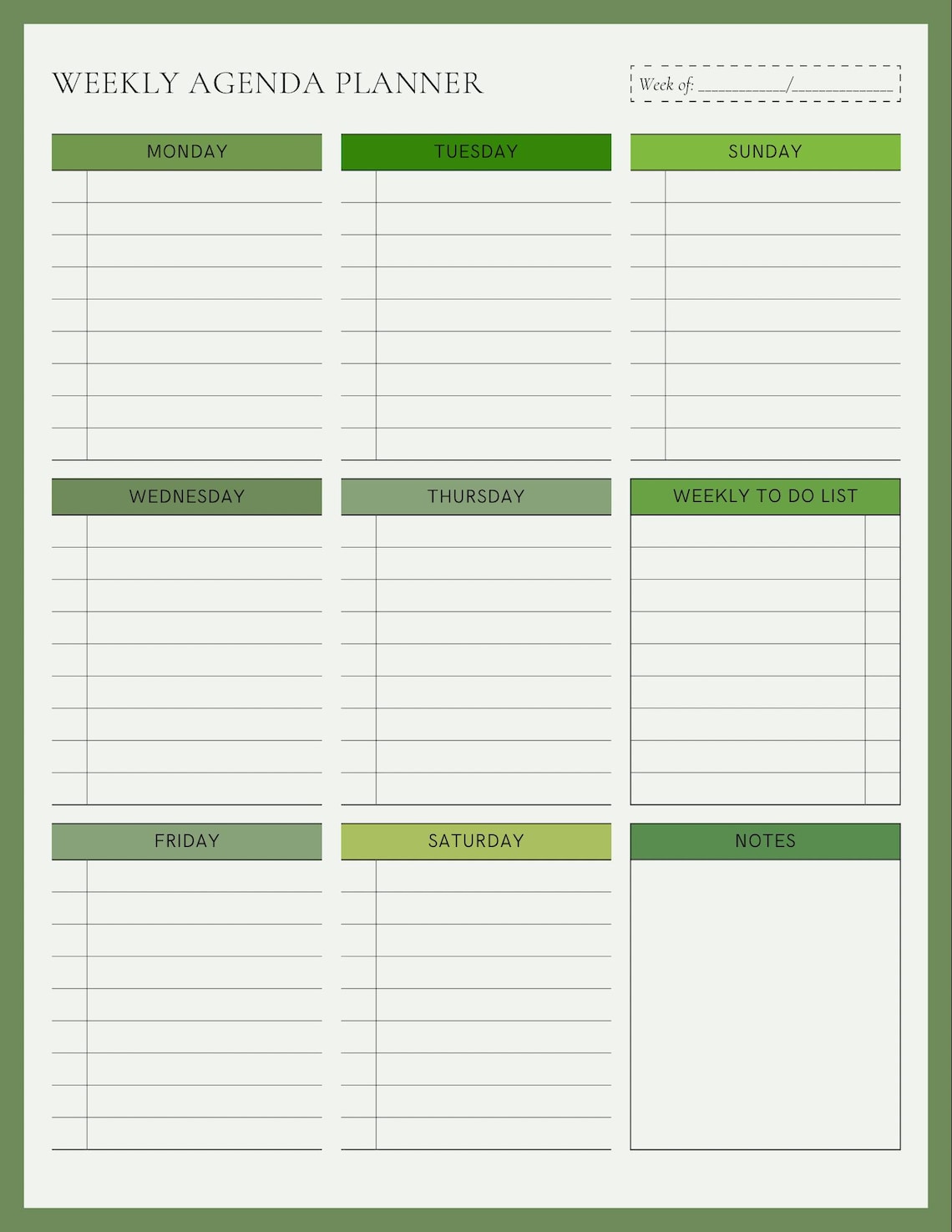 Green Weekly Planner - Etsy