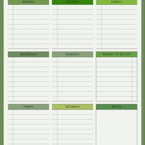 Green Weekly Planner - Etsy