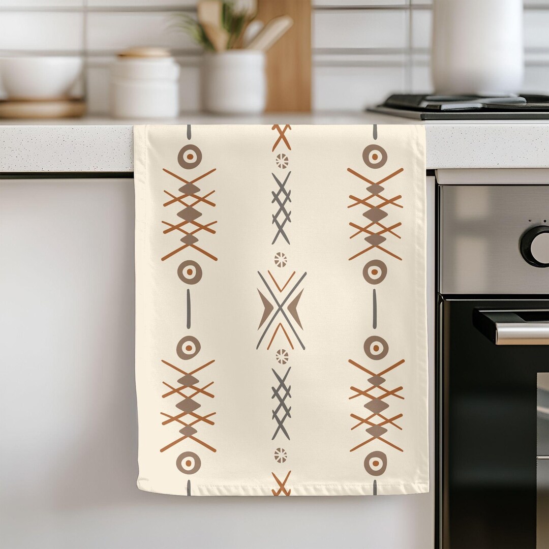 Aztec Tribal Design Tea Towel, Boho Aesthetic Kitchen Decor, Rustic ...