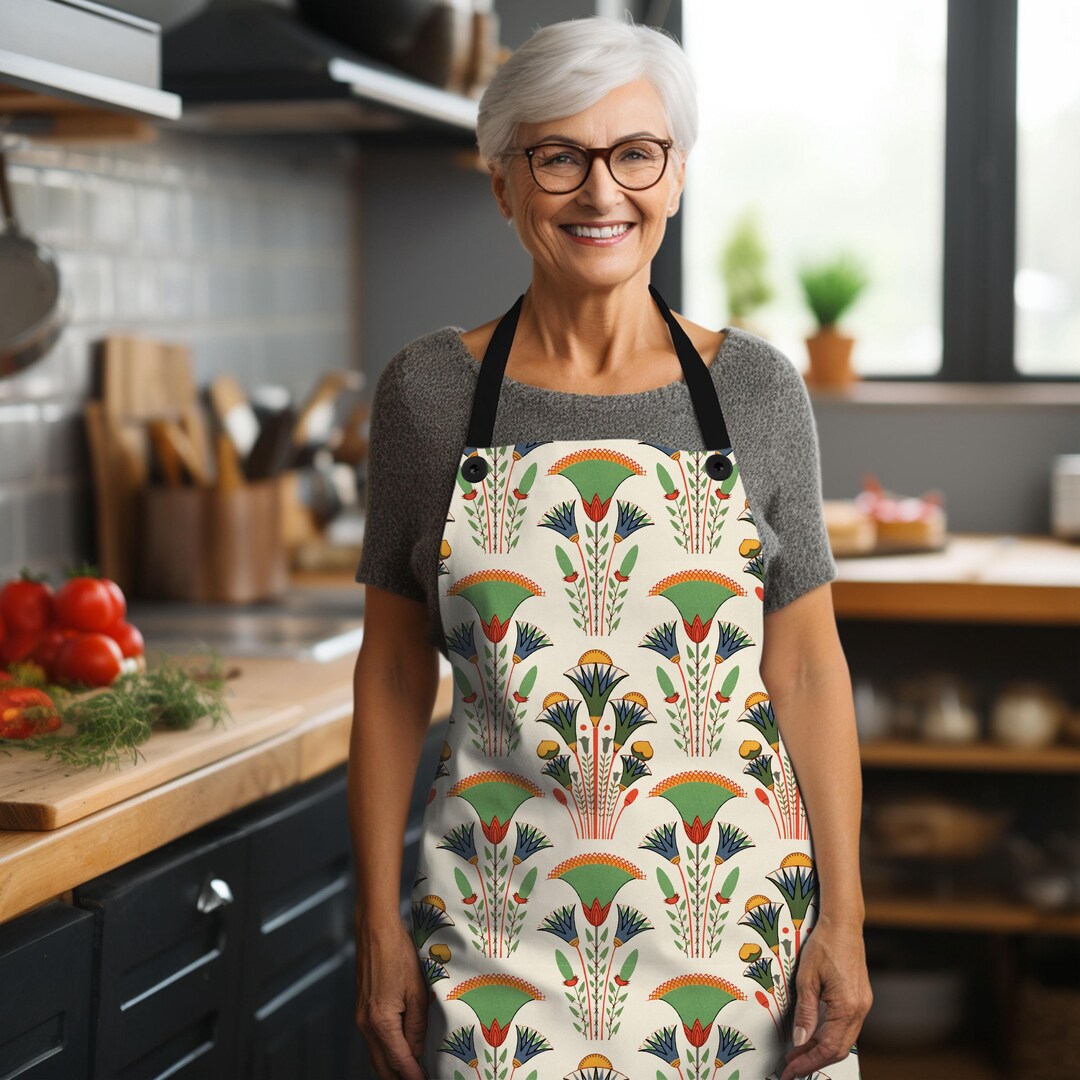 Egyptian Floral Apron, Ancient Botanical Kitchen Apron, Retro Apron ...