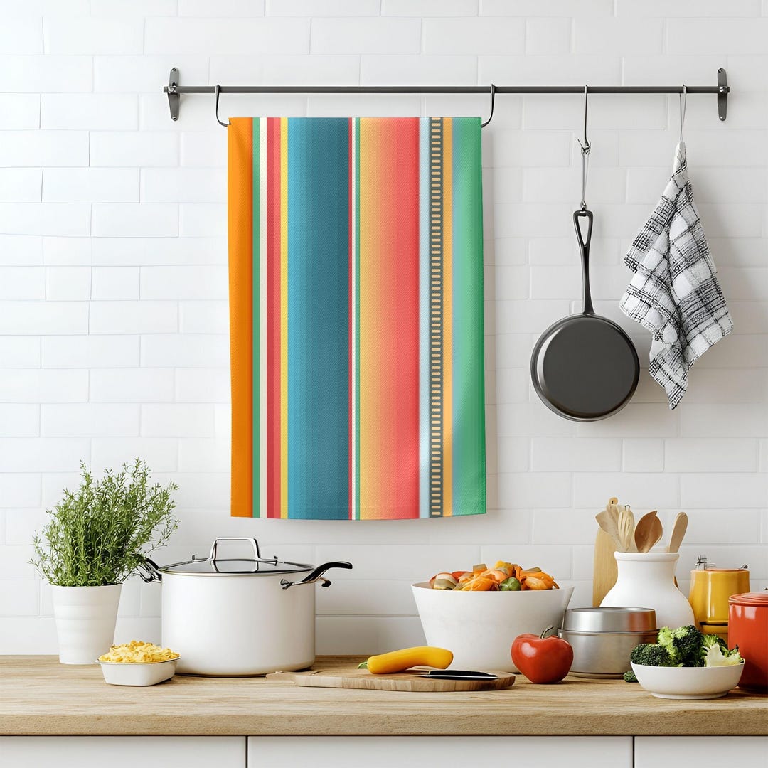 Mexican Stripe Tea Towel, Southwest Kitchen Towel, Rustic Baking Gift ...