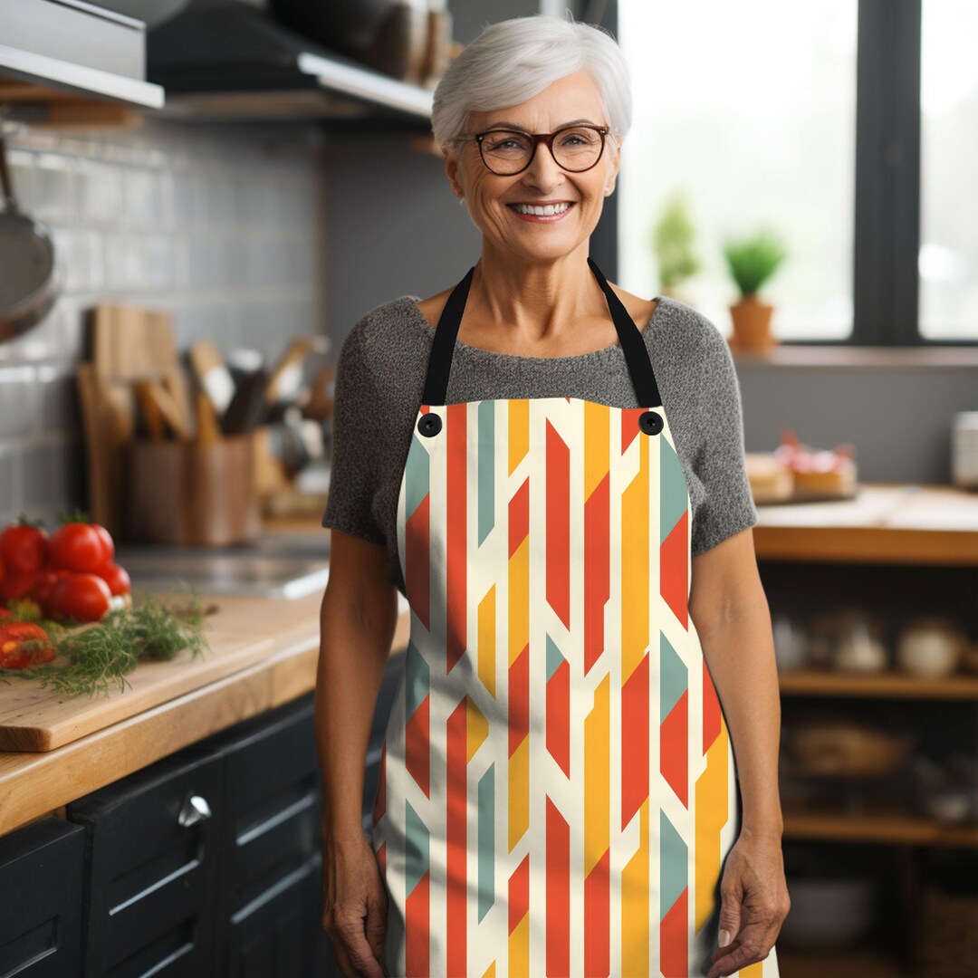 Geometric Lines Apron, Vintage Pattern Apron, Retro Apron, Mid-century ...