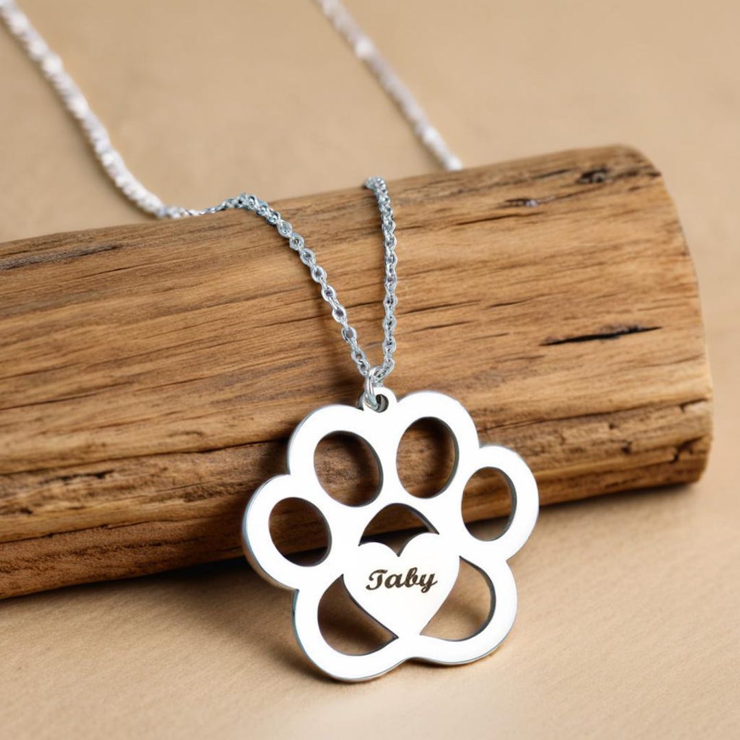 Personalized Pet Paw Print Necklace, Custom Name Stainless Steel ...