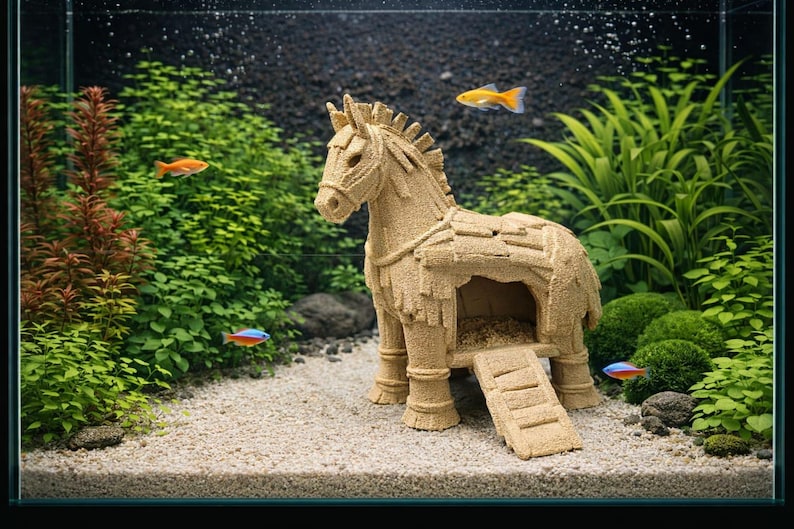 Trojan Horse Aquarium Cave – Large Fish Hideout Ancient Ruins Rock ...