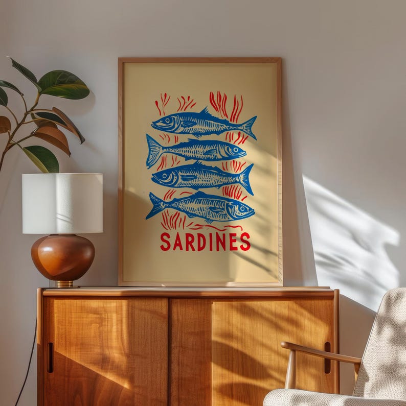 Sardines Poster, Blue Fish, Digital Print, Wall Art, Home Decor ...