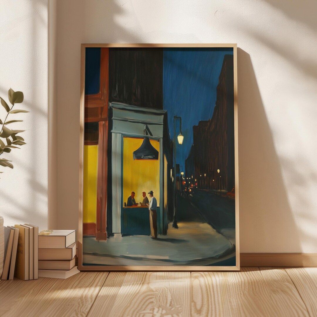 Edward Hopper Style Corner Cafe Poster , Edward Hopper Style Wall Art ...