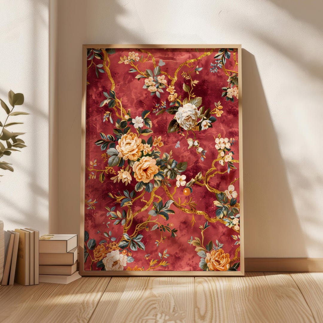 Versailles Palace Floral Print, Crimson Red, Romantic Home Decor ...