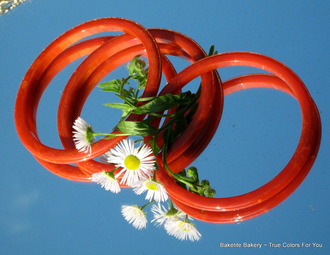 Bakelite Bangles Stacked Set 3 Sliced Lot Marbled Paprika Spice ...