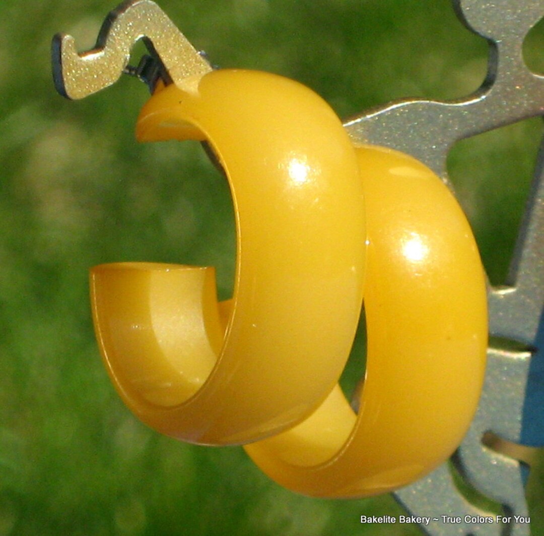 Bakelite Earrings Statement Hoops Butterscotch Yellow Amber Wide Chunky ...