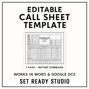 Fully Editable Call Sheet Template for Film Production – Traditional ...