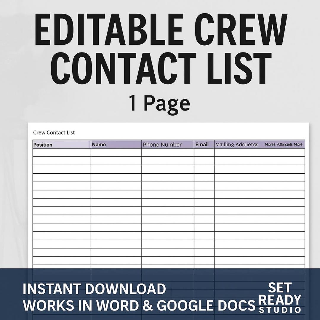Editable Crew List Template for Film Production – Instant Download - Etsy