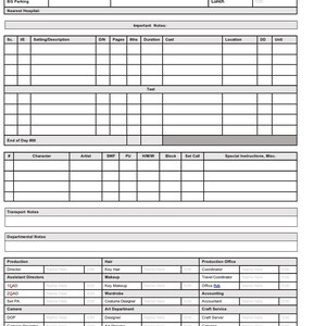 Fully Editable Call Sheet Template for Film Production – Traditional ...
