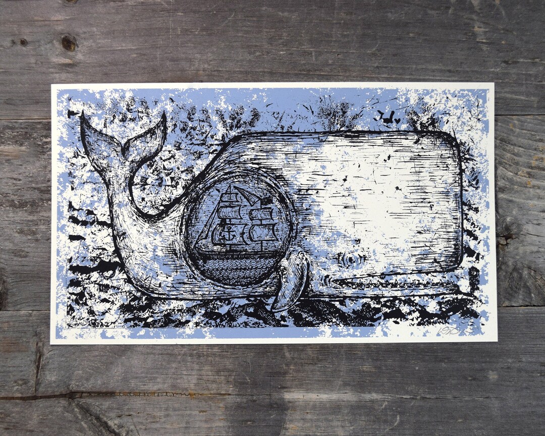 Whale and Ship 7x12in Screen Print - Etsy