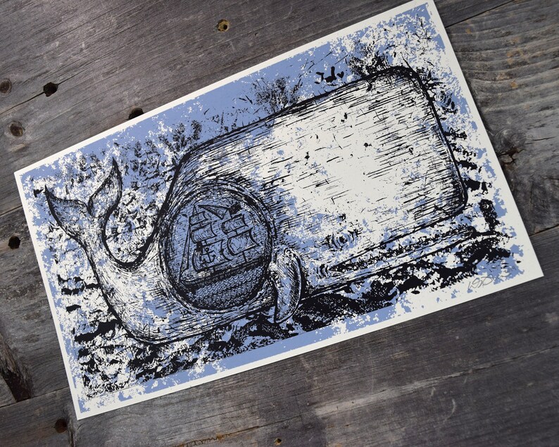 Whale and Ship 7x12in Screen Print - Etsy