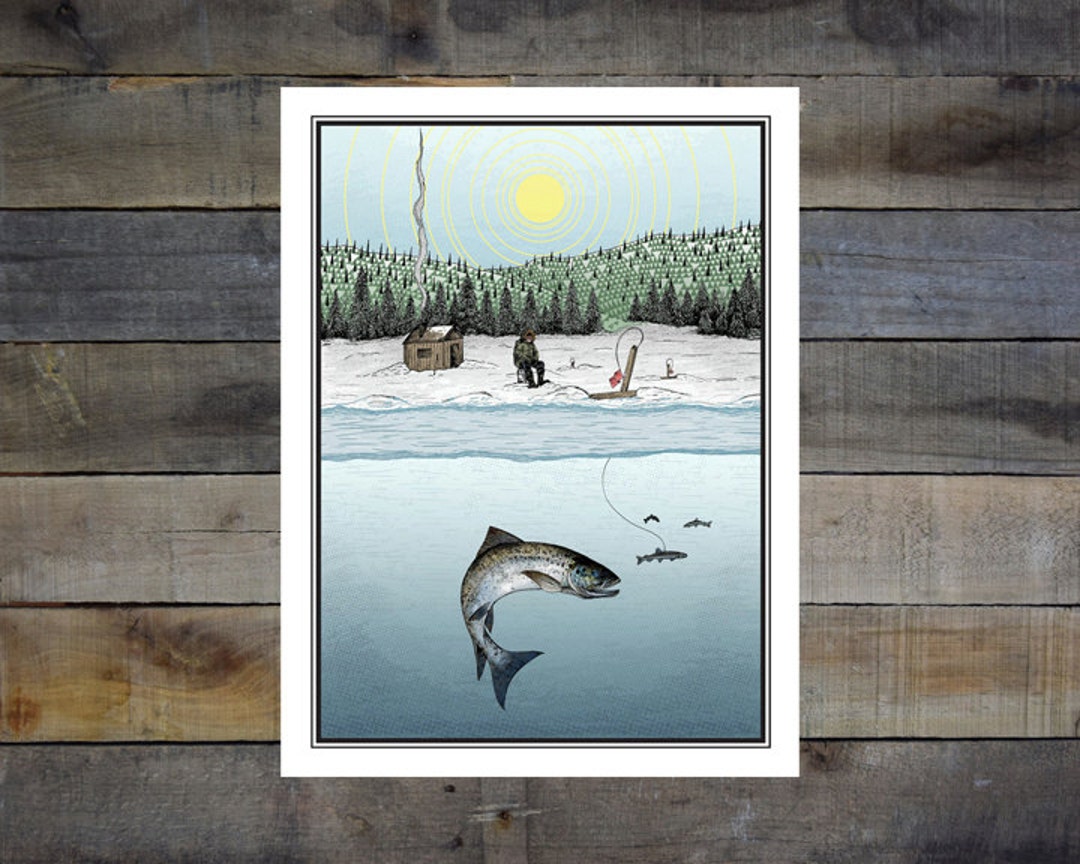 Ice Fishing Giclée Print | Maine Winter Landscape Art (8x10in) - Etsy