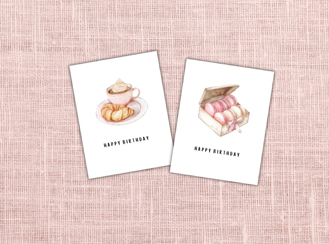 French Macarons Birthday Cards: Pink Coquette Printable Set (PDF ...