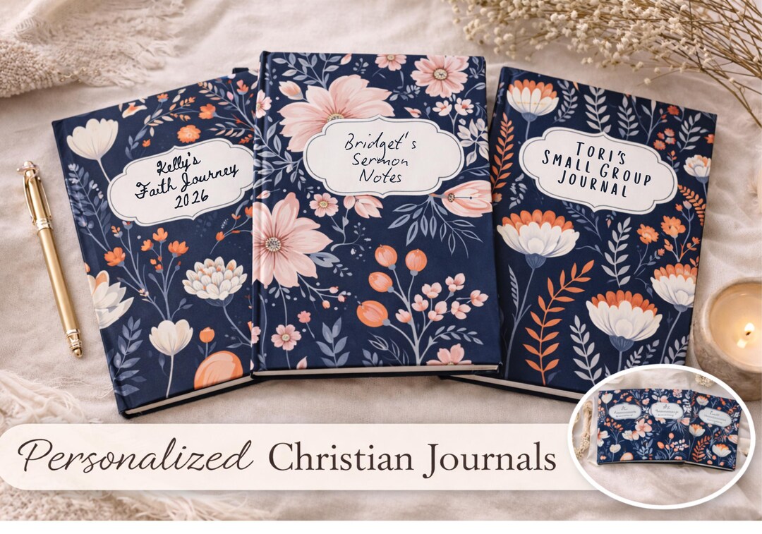 Personalized Christian Journal Dark Floral Faith Notebook Womens ...