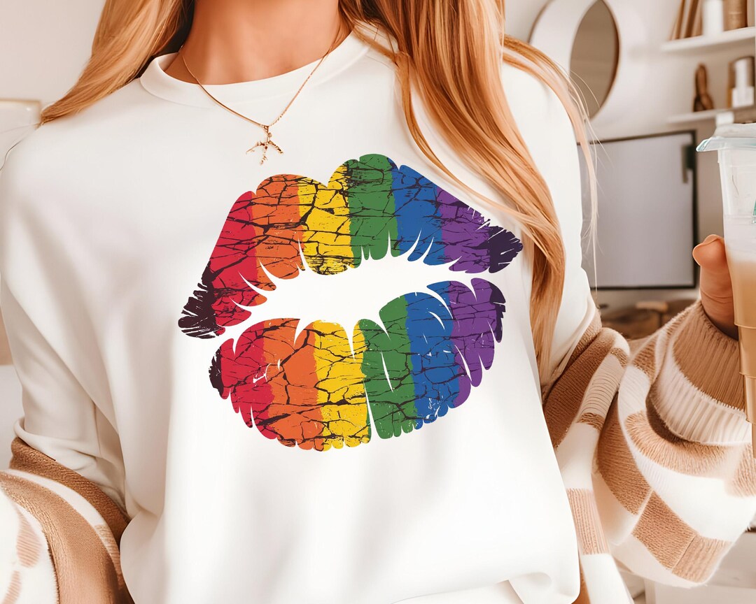 Lgbtq Rainbow Lips, Lgbtq Pride Month Svg, Rainbow Flag Distressed Lips ...