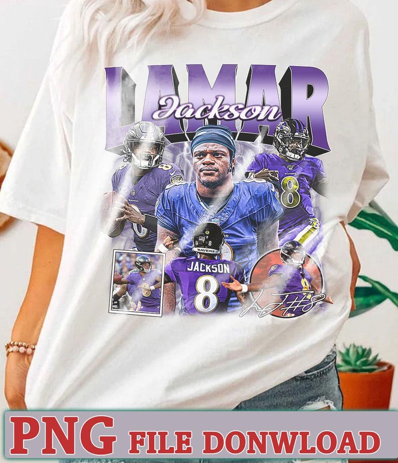 LAMAR JACKSON T Shirt Design. Ravens Football Retro 90s Vintage ...