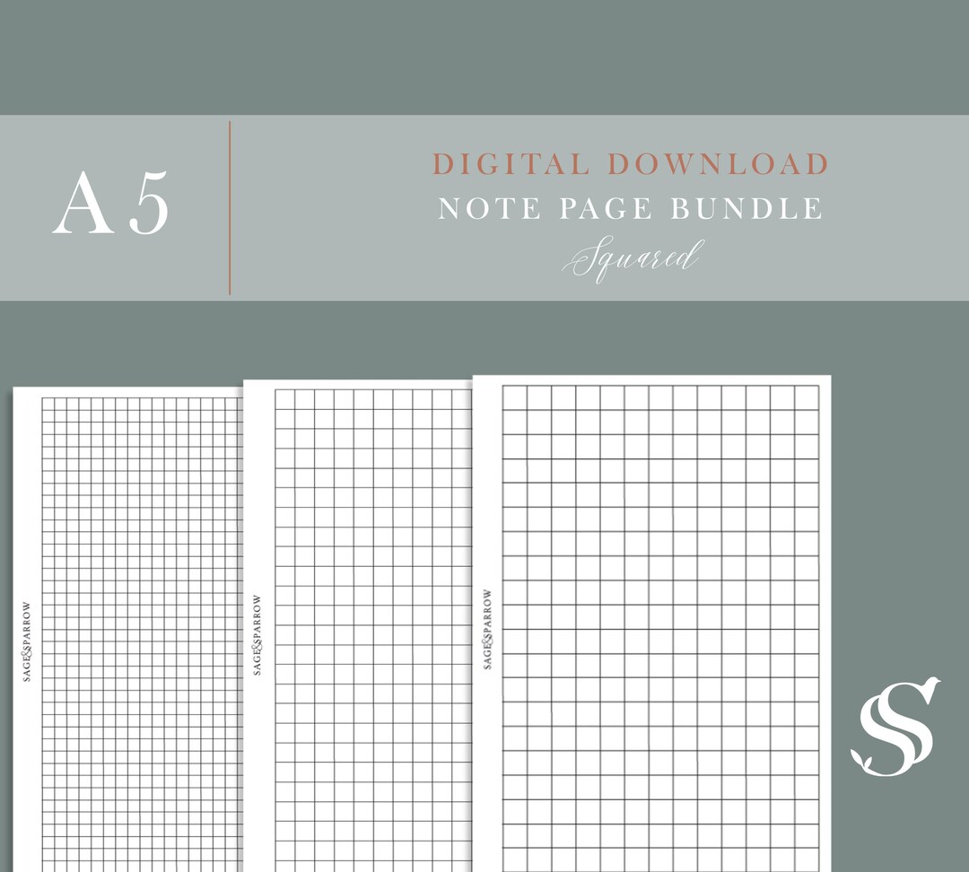 A5 Graph Paper Set | 3mm, 5mm, 8mm & 10mm Squared Printable Inserts ...