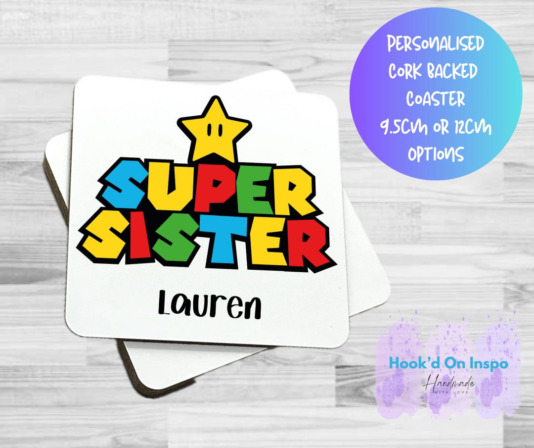 Personalised Mario Inspired Super Sister Coaster – Full Colour ...