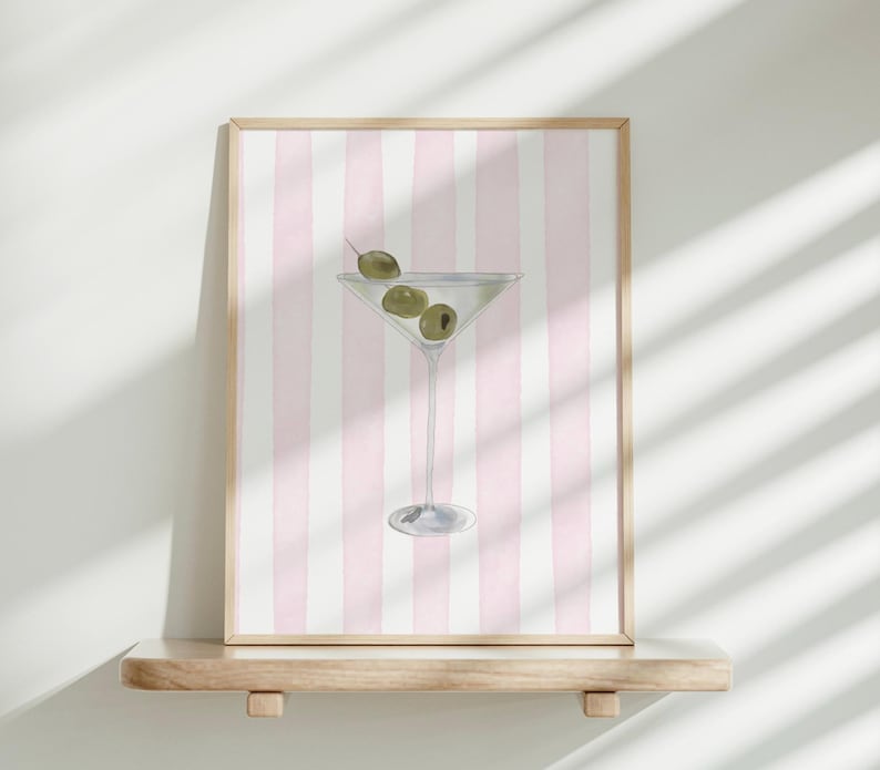 Martini Pink Watercolor Digital Print - Aesthetic Digital Prints- Bar ...