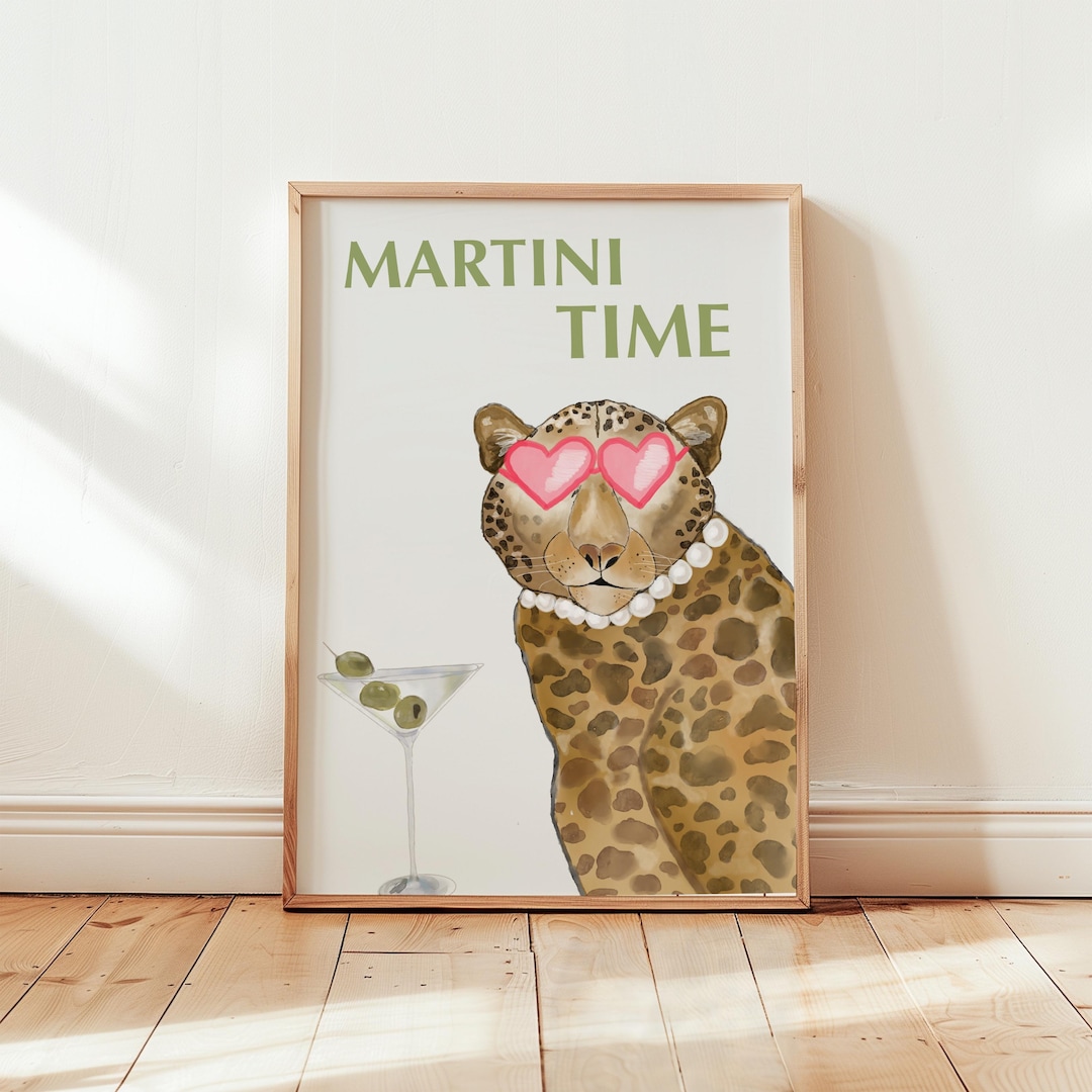Leopard Martini Time Painted Digital Wall Print- Fun Leopard Print ...