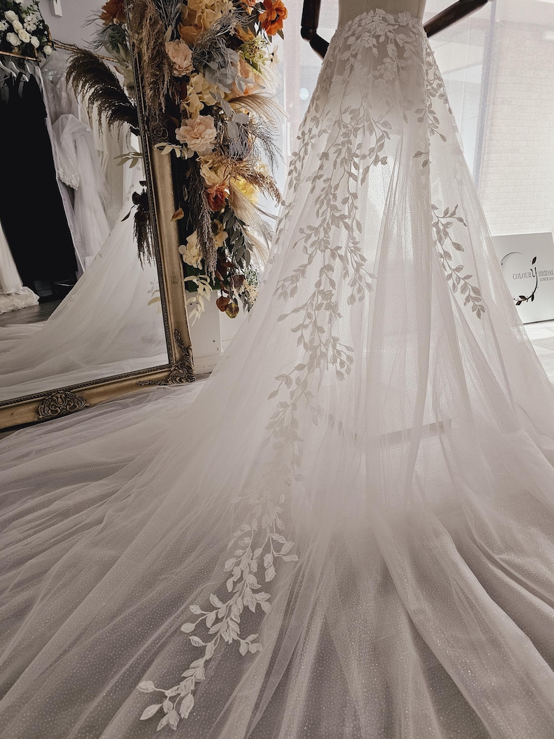 Trailing Leaflike Lace and Glitter Tulle Train - Etsy