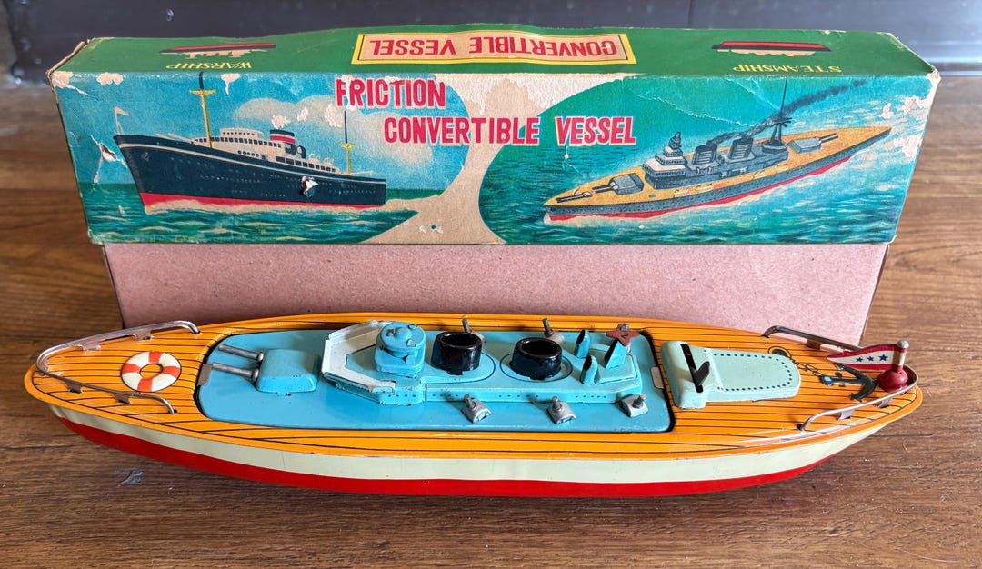 Vintage MSK Japan Friction Steamship / Warship Convertible Vessel Boat ...
