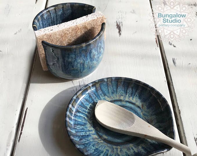 Ceramic Spoon Rest and Sponge Holder, Pottery Spoon Rest, Sponge Keeper ...