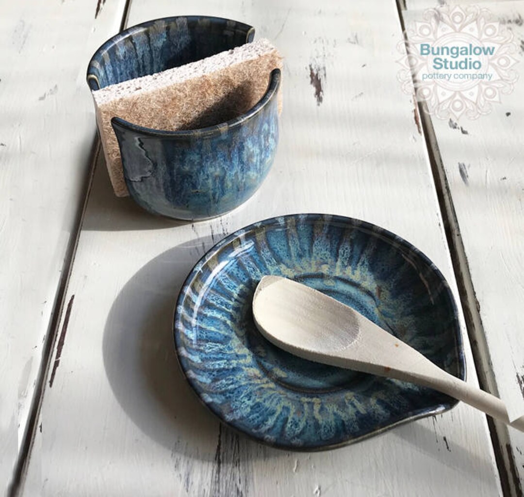 Ceramic Spoon Rest and Sponge Holder, Pottery Spoon Rest, Sponge Keeper ...