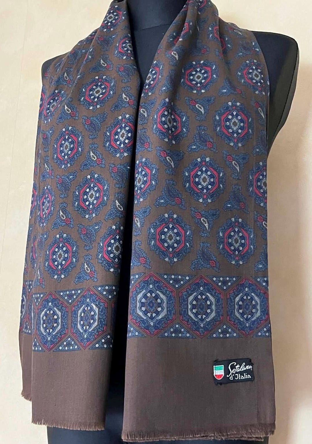 Vintage Italian Mens Opera Scarf – Setalana Wool-silk Blend, Dark Brown ...