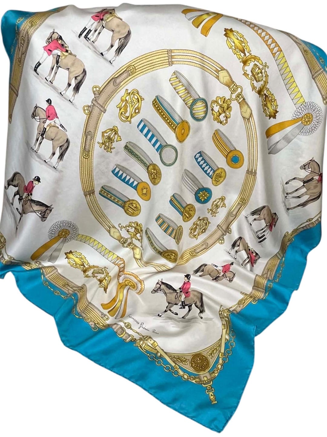 Rare Vintage Francoise Guerin Paris Silk Scarf – Equestrian Motif 85x89 ...