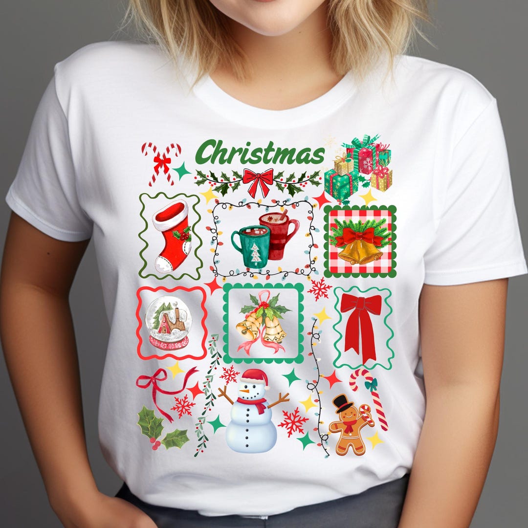 Christmas Collage PNG | Holiday Sublimation Design | Snowman, Bells ...