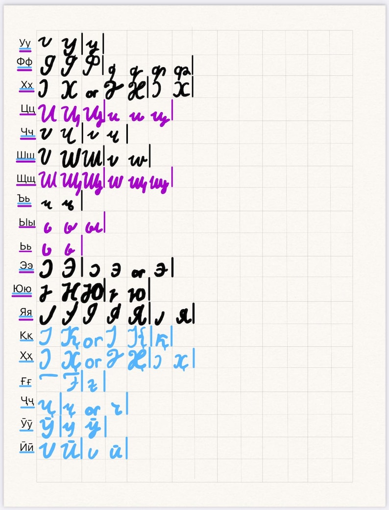 Russian & Tajiki Cursive Handwriting Practice Sheet Multi-step Color ...