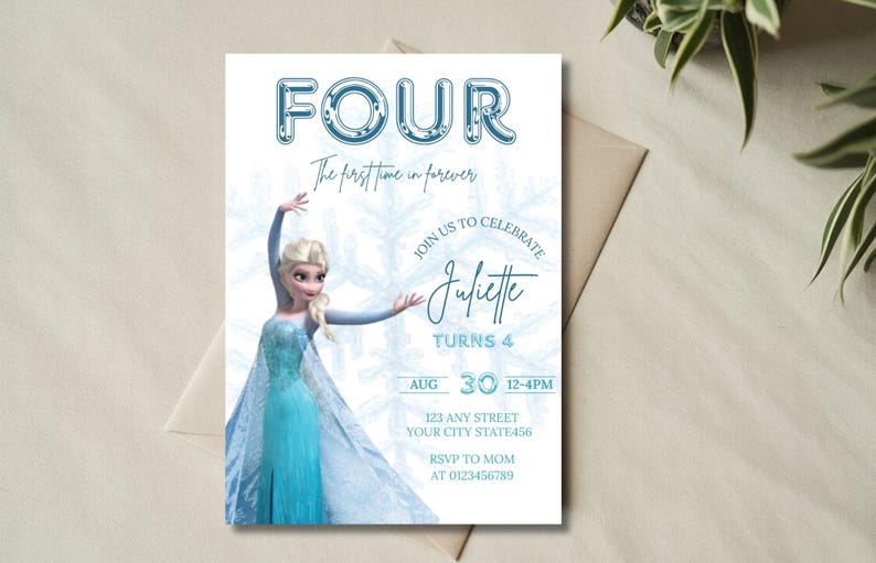 Frozen Fourth Birthday Invitation | 4th Birthday Elsa Party Invite ...