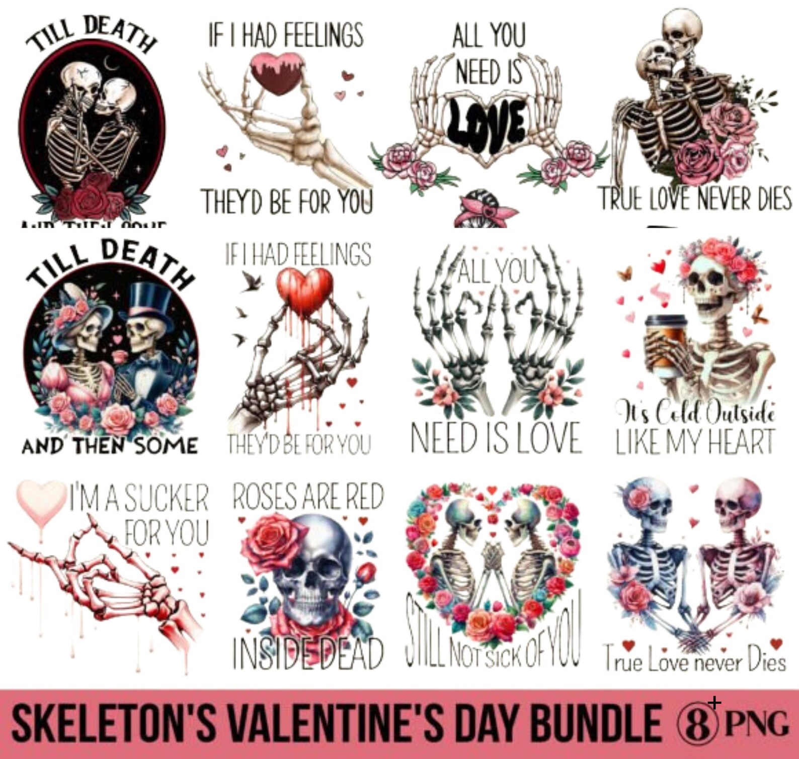 Skeleton Valentine PNG BUNDLE, Funny Valentine's Png, Valentine's Day ...
