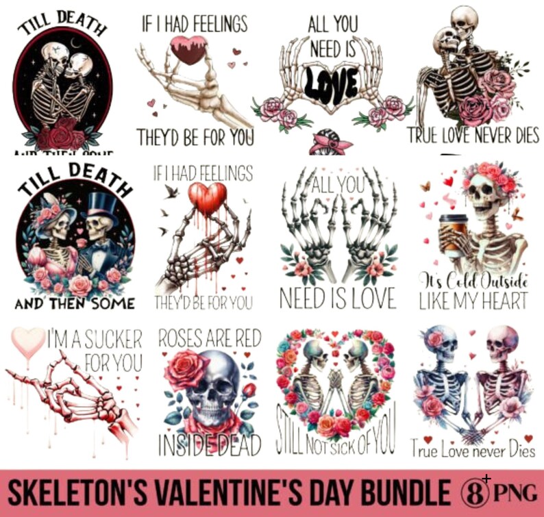 Skeleton Valentine PNG BUNDLE, Funny Valentine's Png, Valentine's Day ...