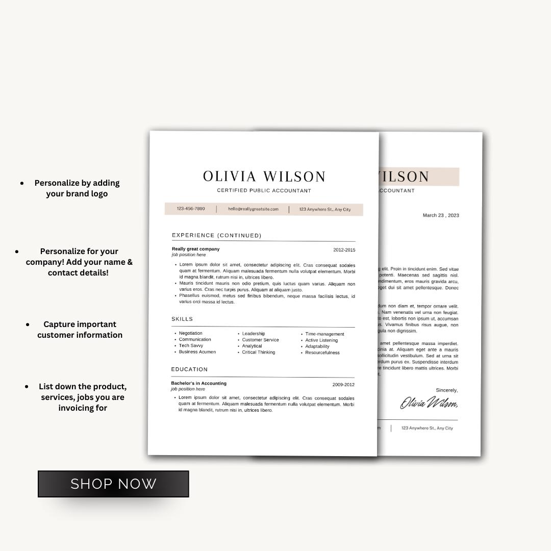 CV Template Minimalist Resume for Word Professional CV Design Editable ...