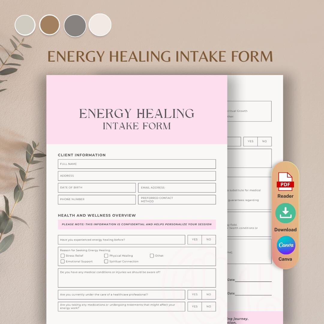 Reiki Intake Form PDF Editable Client Template for Energy Healing ...