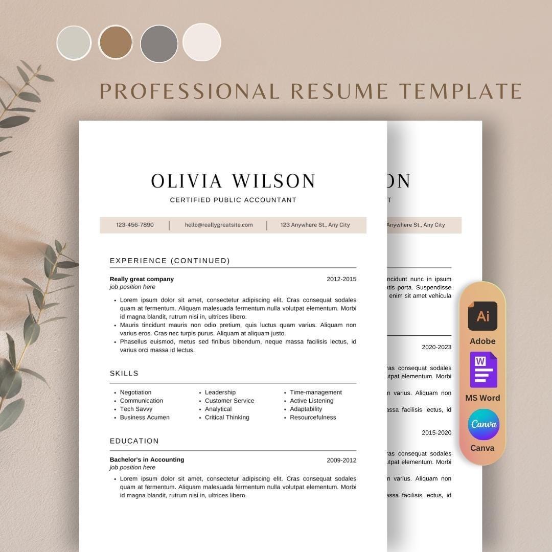 CV Template Minimalist Resume for Word Professional CV Design Editable ...