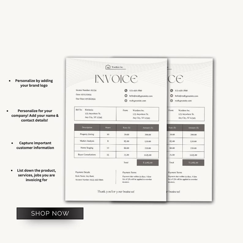 Real Estate Invoice & Resume Template, CV for Contractors, Simple ...