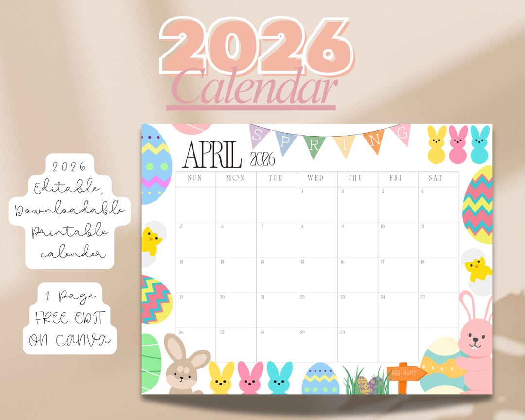 Calendrier d'avril 2026 sur le thème de Pâques - Etsy France