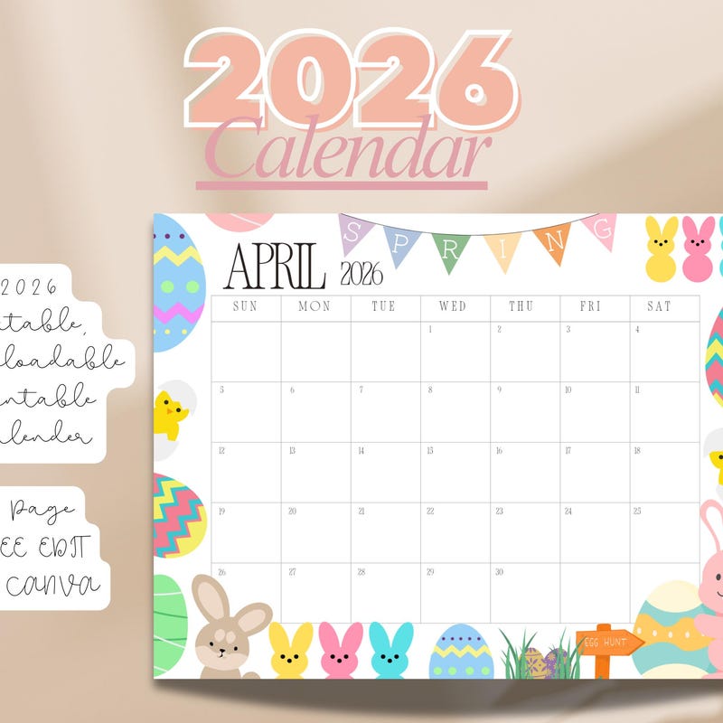 April Theme Calendar - Etsy