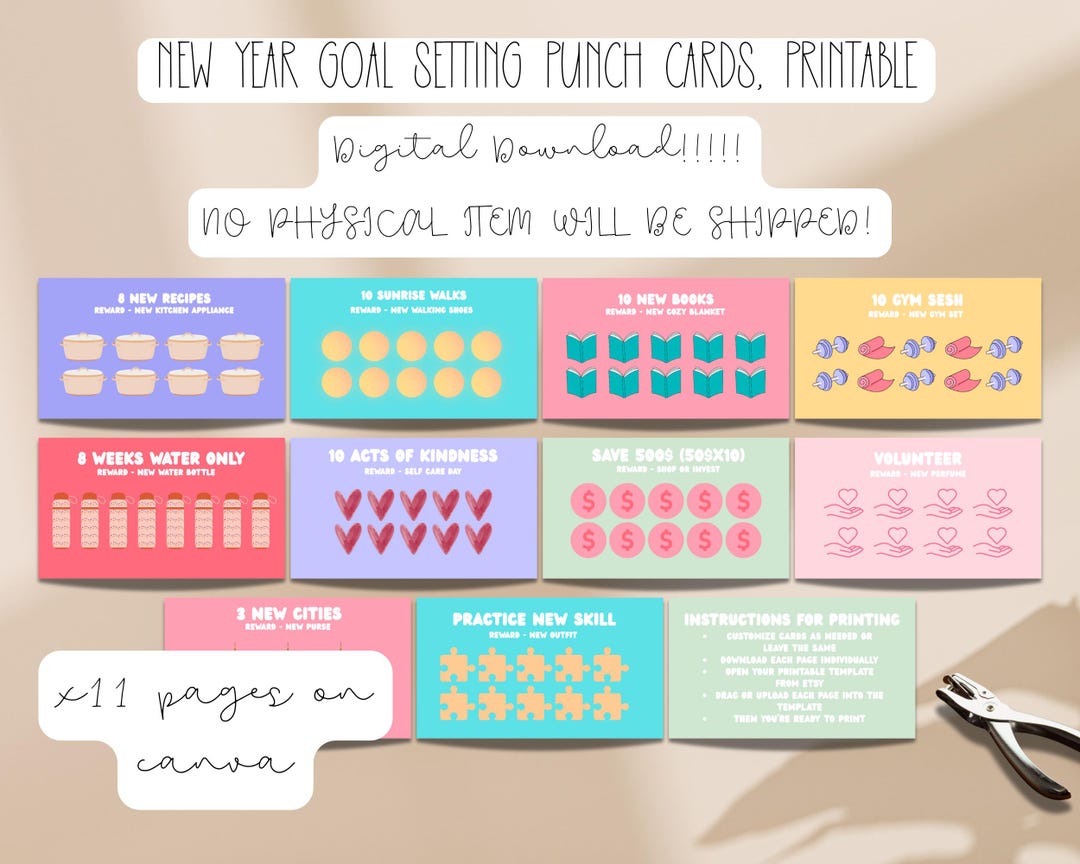 Goal Setting Motivational Punch Cards, Printable Template - Etsy